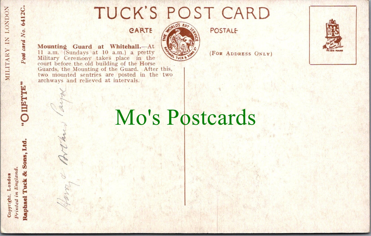 Military Postcard - Mounting Guard at Whitehall, London SW12440 | Mo’s ...