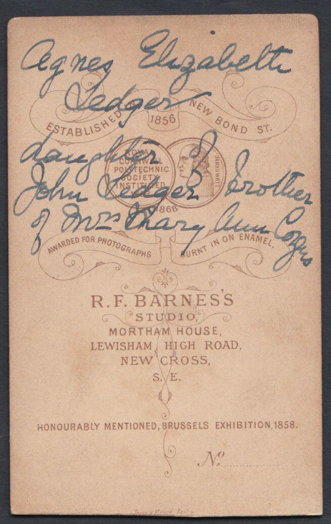 CDV (Carte De Visite) - Agnes Elizabeth Ledger Daughter of John Ledger ...