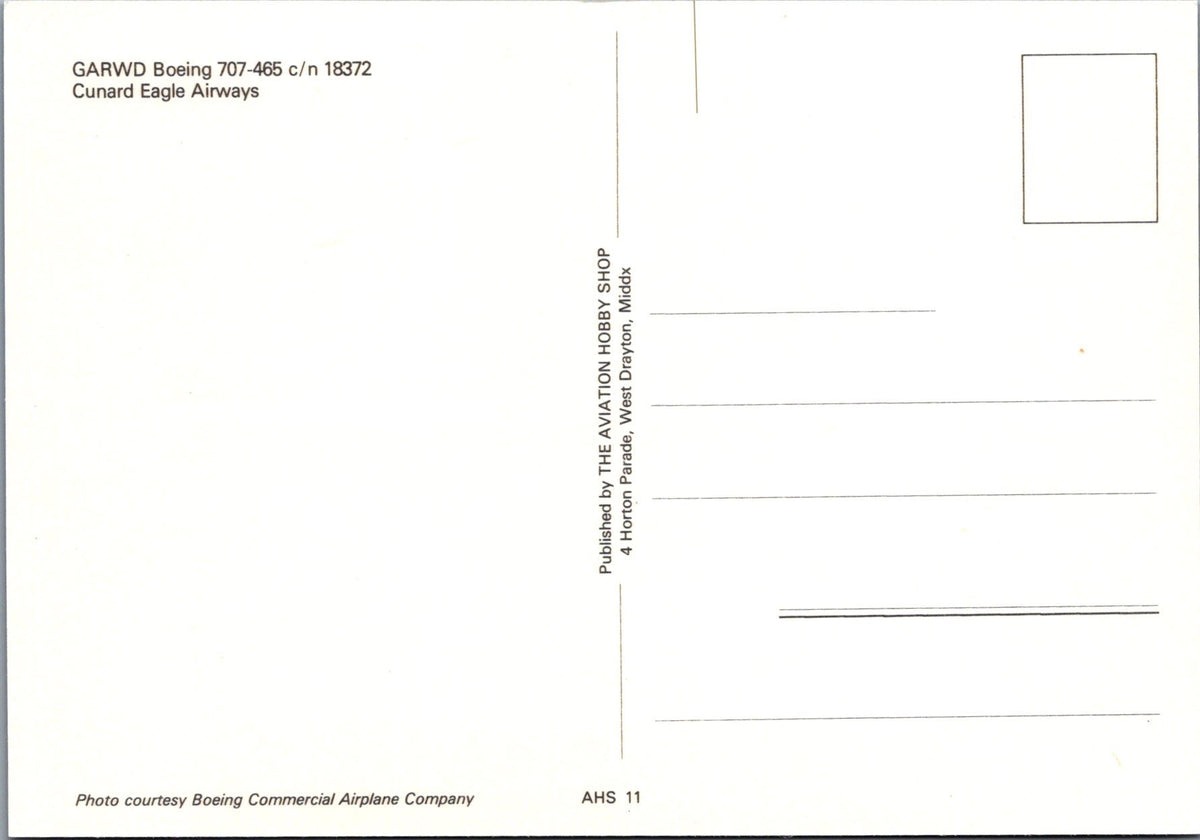 Aviation Postcard - Cunard Eagle Airways Boeing 707-465 Aeroplane Ref ...