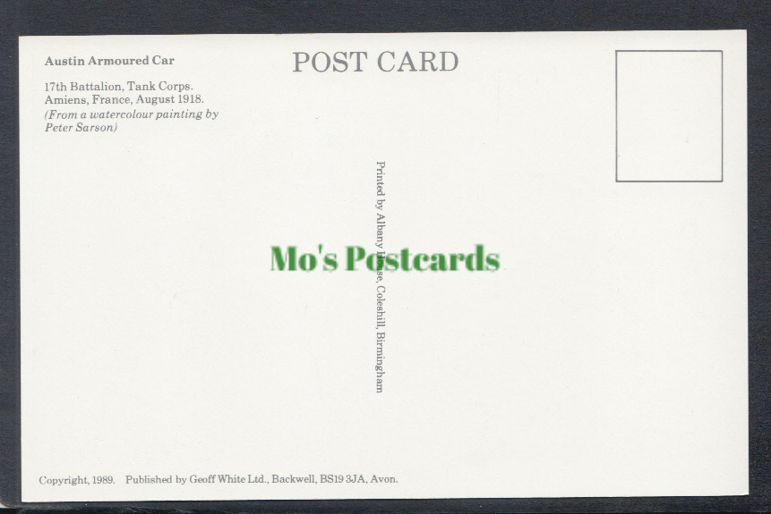 Austin Armoured Car, Tank Corps | Mo’s Postcards