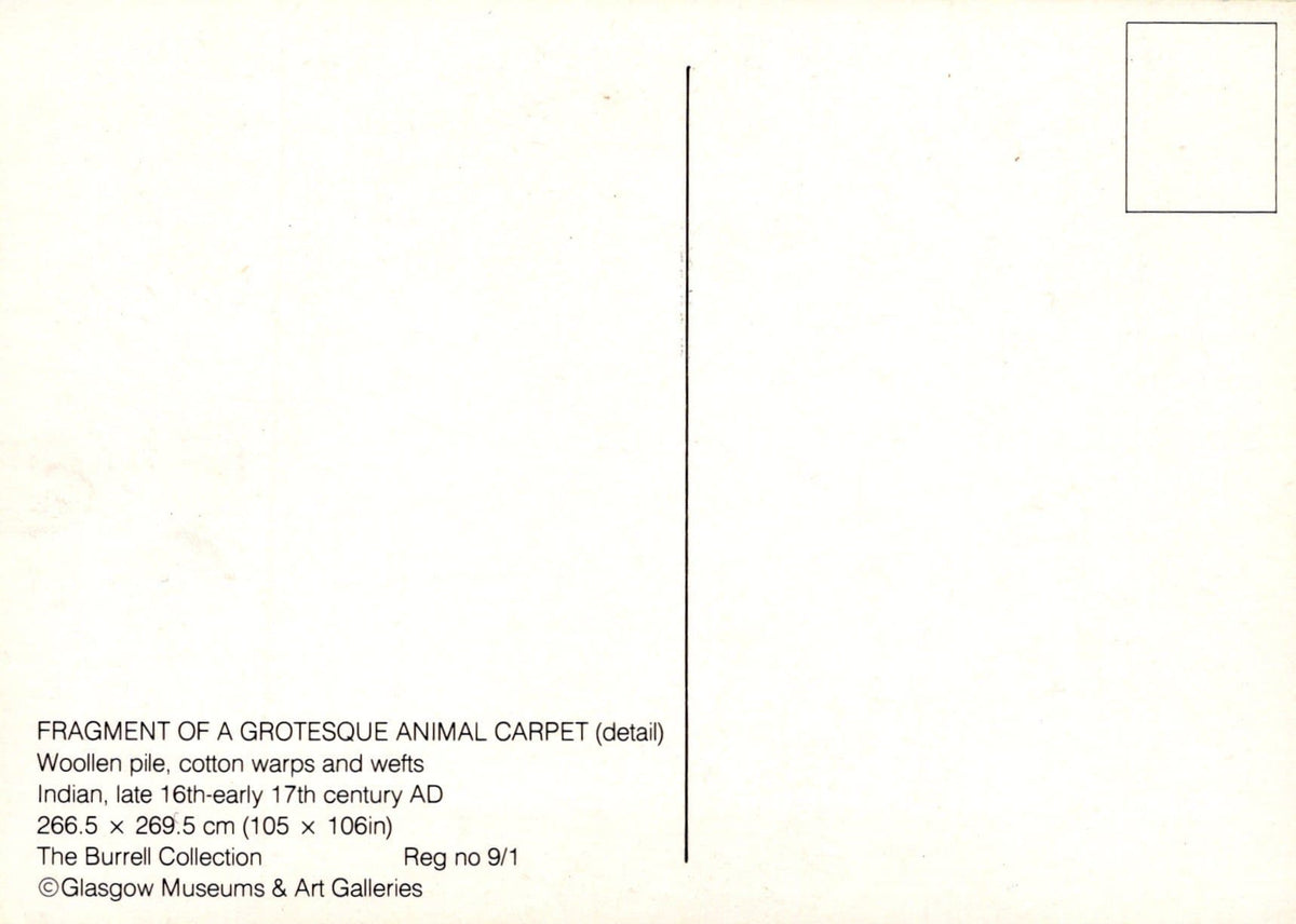 Glasgow Museum Postcard - Fragment of a Grotesque Animal Carpet ...